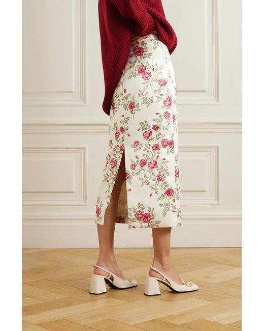 Emilia Wickstead Lorinda Floral Print Duchesse Satin Midi Skirt In Pink