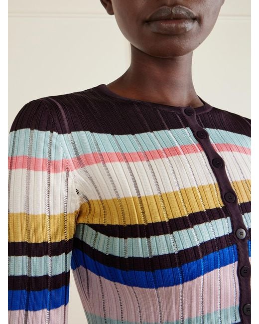 Alaïa Striped Cropped Jacquard Cardigan in Blue | Lyst UK