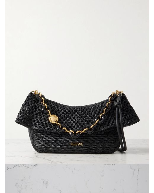 Loewe Paula's Ibiza Ola Embellished Leather-Trimmed Raffia Shoulder Bag ...