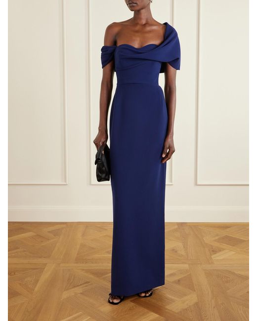 Carolina Herrera Draped Off-The-Shoulder Crepe Gown in Blue | Lyst UK