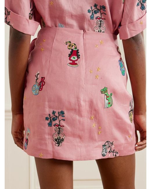 AlÉmais Nadia Hernandez Timmy Wrap Effect Embroidered Linen Mini Skirt In Pink Lyst