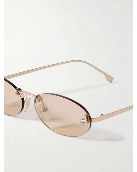 Fendi Rimless Oval-Frame Crystal-Embellished-Tone Sunglasses in Natural ...