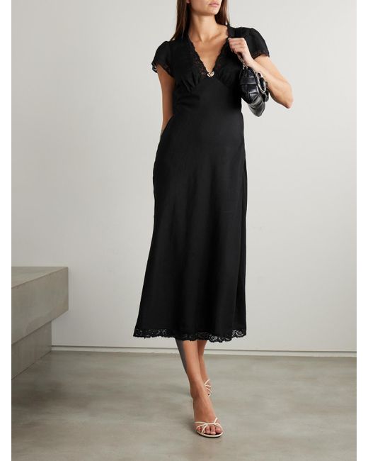 RIXO London Clarice Lace-Trimmed Appliquéd Voile Midi Dress in Black | Lyst