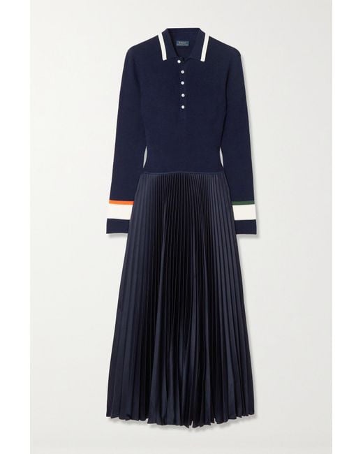 Polo Ralph Lauren Striped Wool-jersey And Pleated Satin Midi Dress in ... Polo Ralph Lauren Striped Wool-jersey And Pleated Satin Midi Dress in ...