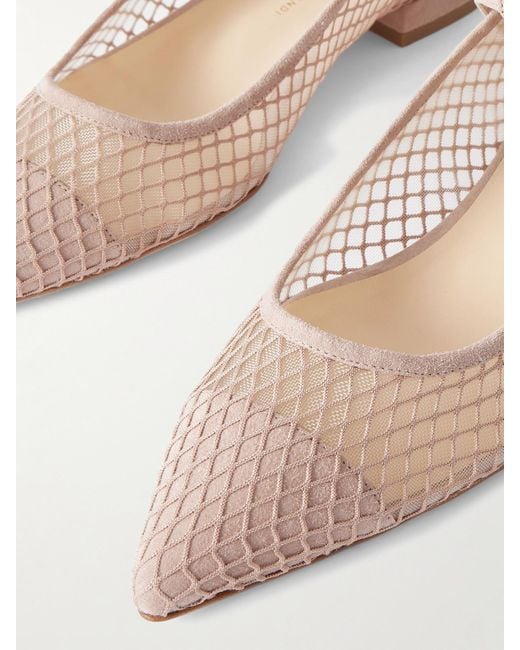 Jennifer Chamandi Lorenzo 20 Mesh And Suede Point-Toe Flats in Natural ...