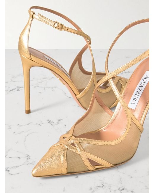 Aquazzura Shear 105Mm Metallic Leather-Trimmed Mesh Pumps | Lyst