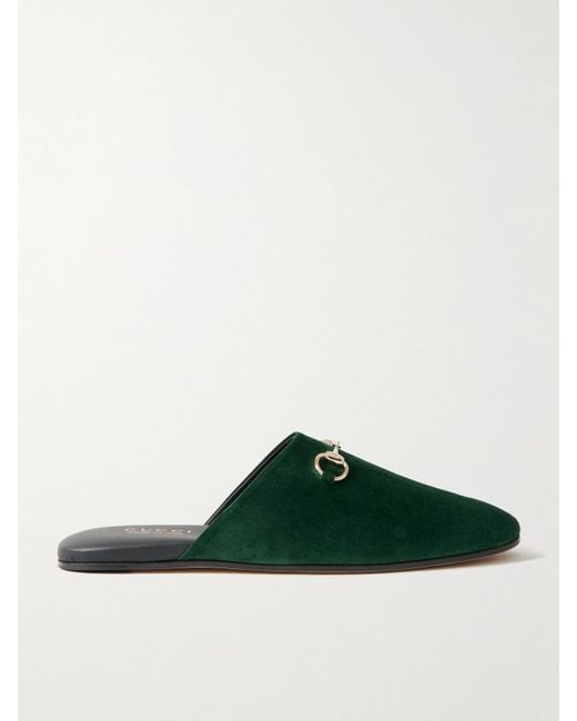 Gucci Horsebit-Detailed Velvet Slippers in Green | Lyst UK