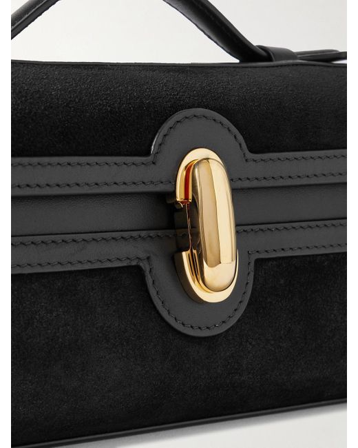 SAVETTE Slim Symmetry Pochette Leather-Trimmed Suede Tote in Black | Lyst