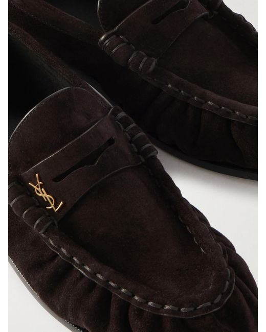 Saint Laurent Le Loafer Logo-Embellished Suede Loafers in Black | Lyst UK