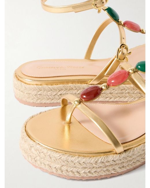 Gianvito Rossi Shanti Embellished Metallic Leather Platform Sandals in ...