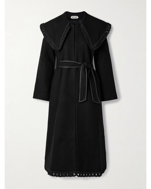 Bode Dover Belted Embroidered Wool Coat in Black | Lyst UK