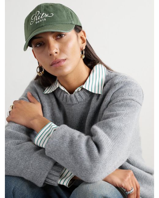 FRAME Ritz Paris Embroidered Cotton-Twill Baseball Cap in Green | Lyst