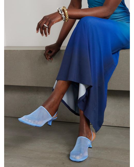 Loewe Petal Leather-Trimmed Mesh Slingback Sandals in Blue | Lyst