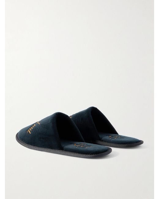 FRAME Ritz Paris Late Checkout Embroidered Velvet Slippers in Black | Lyst