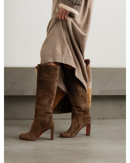 Christian Louboutin Loo Botta 85 Suede Knee Boots in Brown | Lyst UK