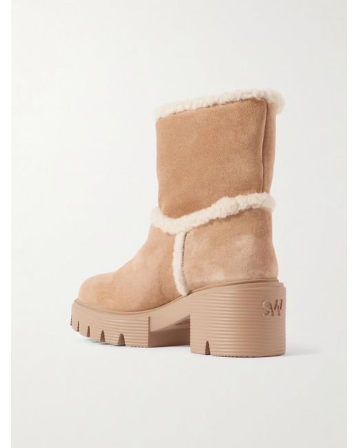 Stuart Weitzman Lennox Shearling Ankle Boots in Natural | Lyst