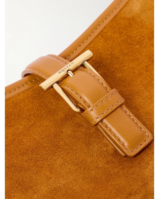 McQueen T-Bar Mini Leather-Trimmed Suede Shoulder Bag in Orange | Lyst