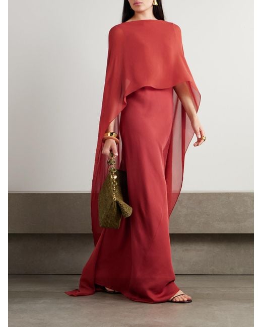 Cortana Luana Convertible Cape-Effect Silk-Chiffon Maxi Dress in Red | Lyst
