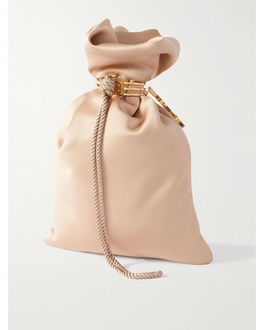 Saint Laurent Embellished Satin Bucket Bag in Natural | Lyst