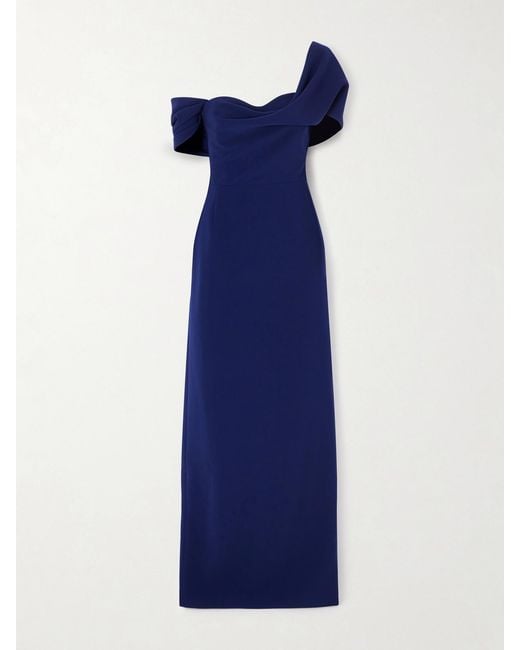 Carolina Herrera Draped Off-The-Shoulder Crepe Gown in Blue | Lyst UK