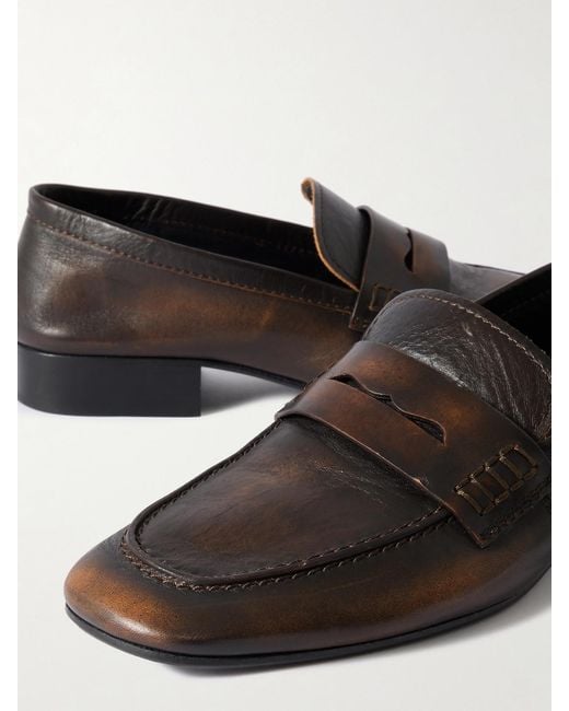 Dries Van Noten Glossed-Leather Penny Loafers in Brown | Lyst UK