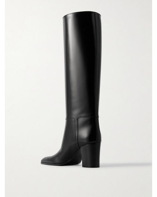 Saint Laurent Julia Buckle-Embellished Leather Knee Boots in Black | Lyst