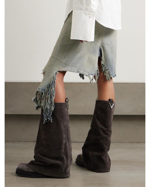 The Attico Robin Suede Knee Boots in Black | Lyst