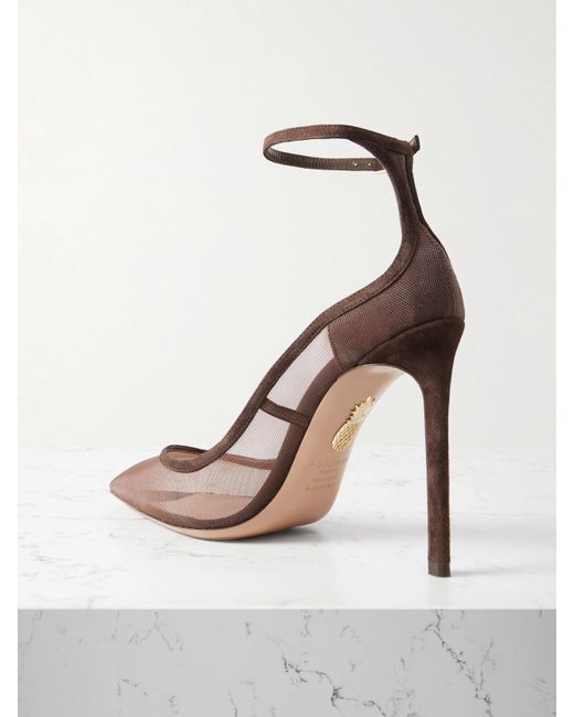 Aquazzura Love Affair 105 Suede-Trimmed Mesh Point-Toe Pumps in White ...