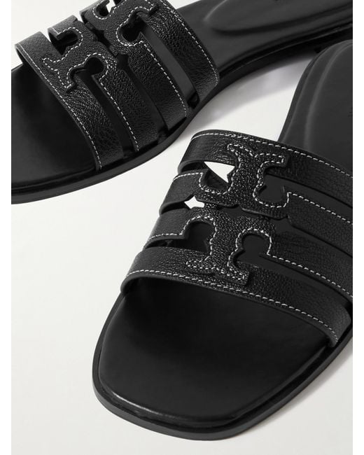 Tory Burch Ines Cutout Textured-Leather Slides in White | Lyst