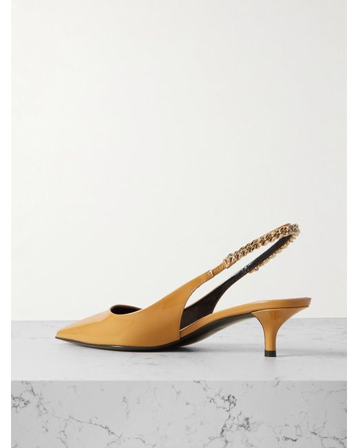 Gucci Signoria Embellished Patent-Leather Slingback Pumps in Natural | Lyst
