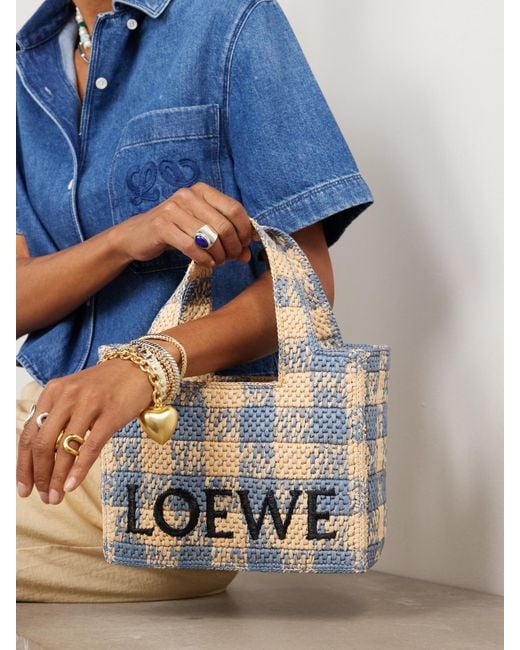 Loewe Paula's Ibiza Embroidered Checked Raffia Tote in Blue | Lyst