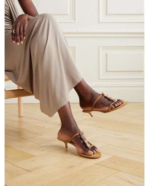 Christopher Esber Sundial Shell-Embellished Suede Sandals in Metallic ...
