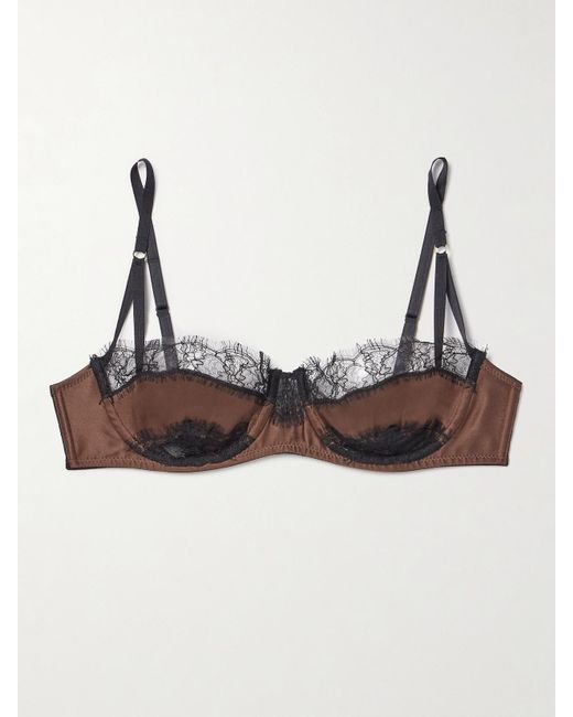 Kiki de Montparnasse Lace-Trimmed Stretch-Silk Balconette Bra in Brown ...