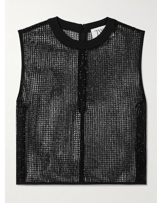 Twp Cropped Sequin-Embellished Fishnet Tank in Black | Lyst UK