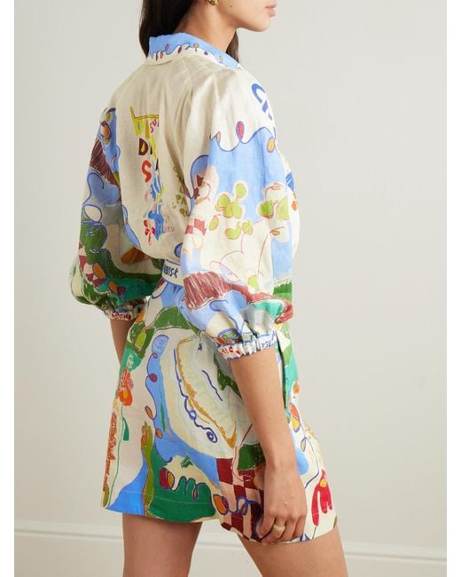 ALÉMAIS Nadia Hernandez Belted Printed Linen Shirt Dress | Lyst