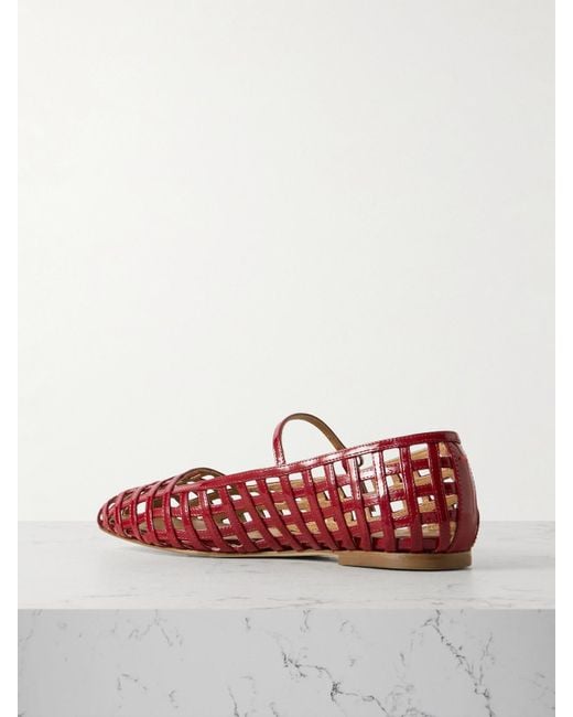 Aeyde Uma Caged Cut-Out Patent-Leather Mary Jane Ballet Flats in Red | Lyst