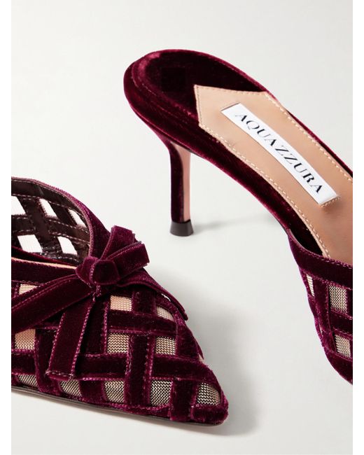 Aquazzura Romance 65 Bow-Embellished Velvet And Mesh Pointed-Toe Pumps ...