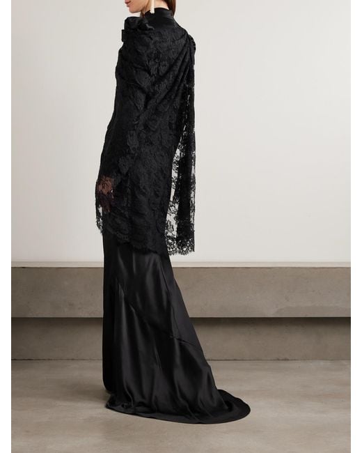 Alessandra Rich Cape-Effect Lace-Trimmed Silk-Satin Gown in Black | Lyst UK