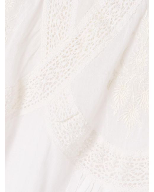 FARM Rio Crochet-Trimmed Embroidered Cotton-Voile Blouse in White | Lyst