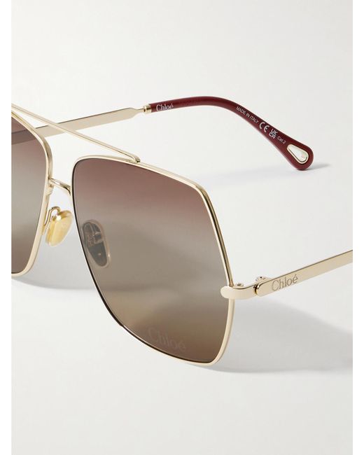 Chloé Oversized Aviator-Style-Tone Sunglasses in Natural | Lyst