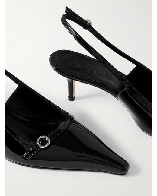 Aeyde Saba Buckled Patent-Leather Slingback Pumps in Black | Lyst