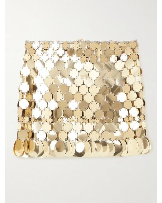 Rabanne Paillette-Embellished Chainmail Mini Skirt in Metallic | Lyst
