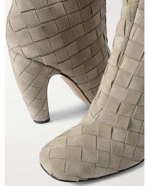 Bottega Veneta Canalazzo Intrecciato Suede Boots in White | Lyst