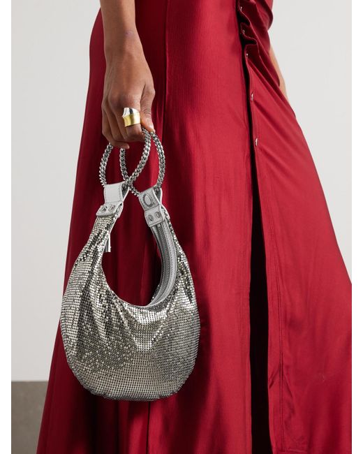 Versace Metallic Leather-Trimmed Chainmail Shoulder Bag in Gray | Lyst