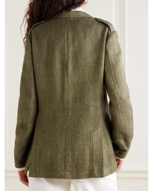 Ralph Lauren Schmitt Herringbone Silk And Linen-Blend Tweed Blazer in Green | Lyst