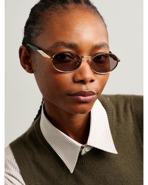 Prada Oval-Frame Acetate And-Tone Sunglasses in Natural | Lyst