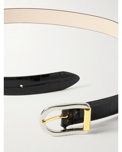 DEHANCHE Mija Mixed Metal Croc-Effect Leather Belt in Black | Lyst