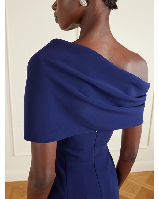 Carolina Herrera Draped Off-The-Shoulder Crepe Gown in Blue | Lyst UK