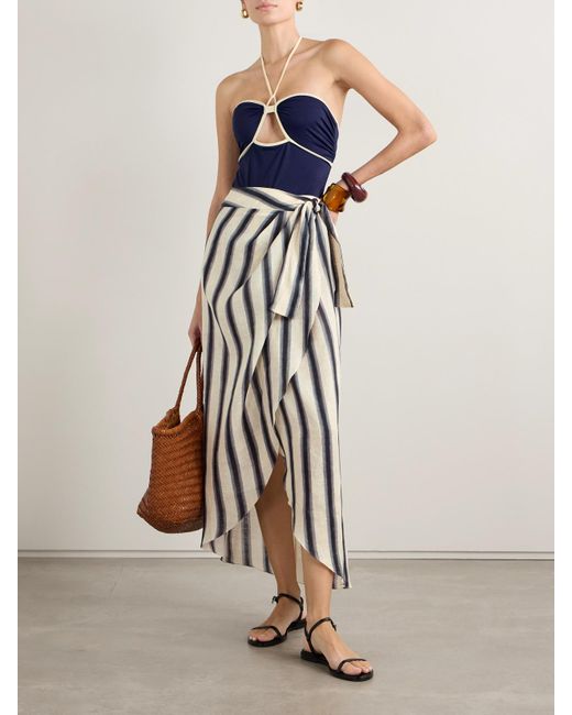 Johanna Ortiz Waves Of Destiny Wrap-Effect Pleated Striped Linen Pareo ...