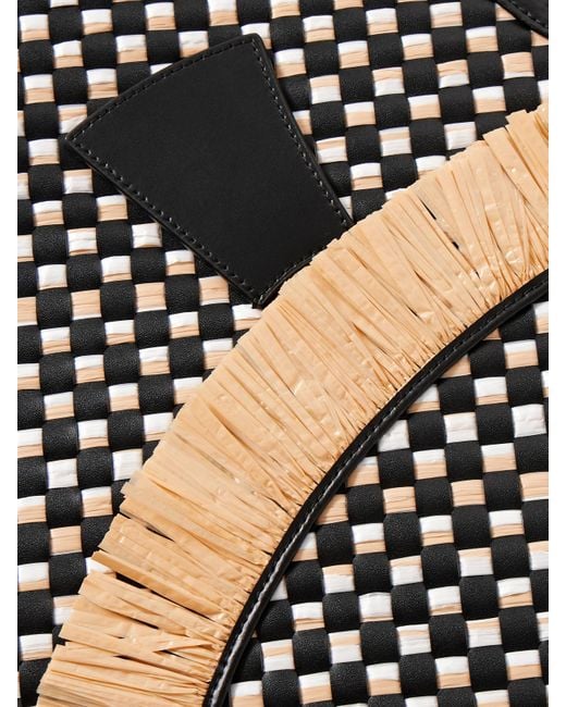 STAUD Cleo Fish Woven Leather And Raffia Tote in Black | Lyst